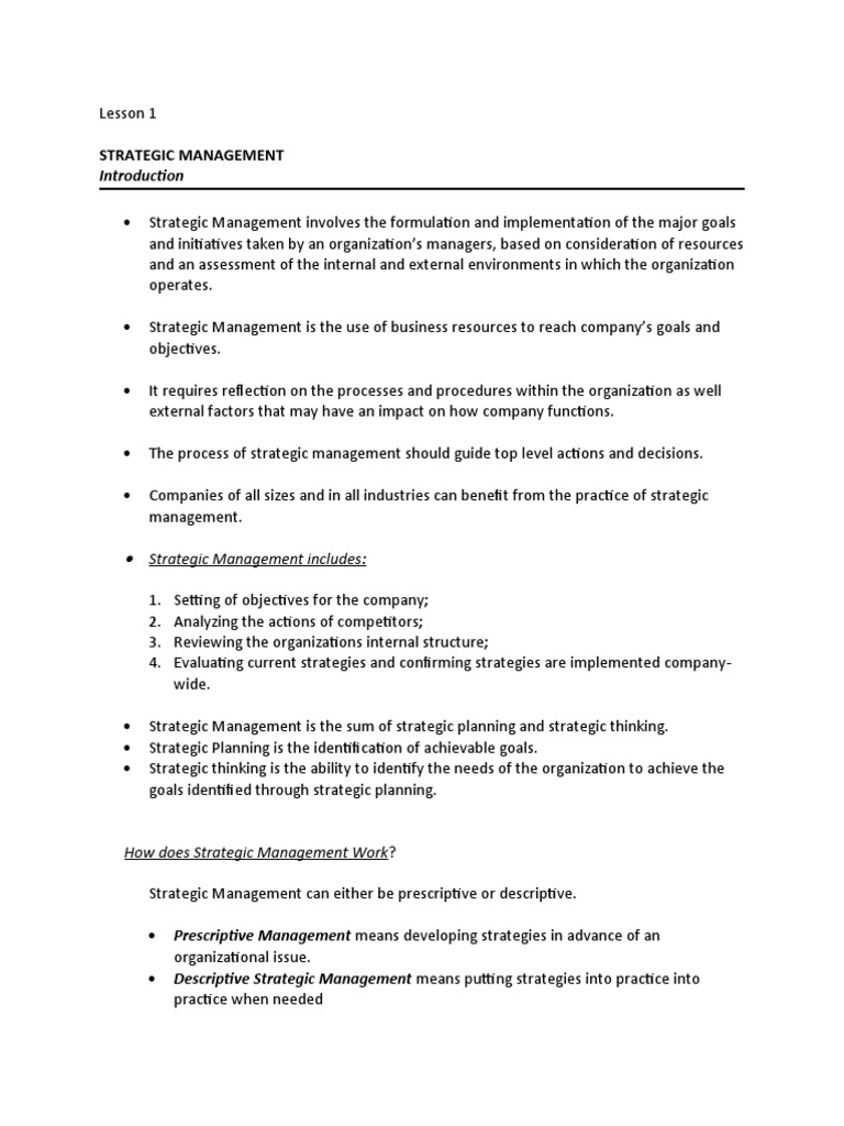 How Does Strategic Management Work? | PDF | Strategic Management ...