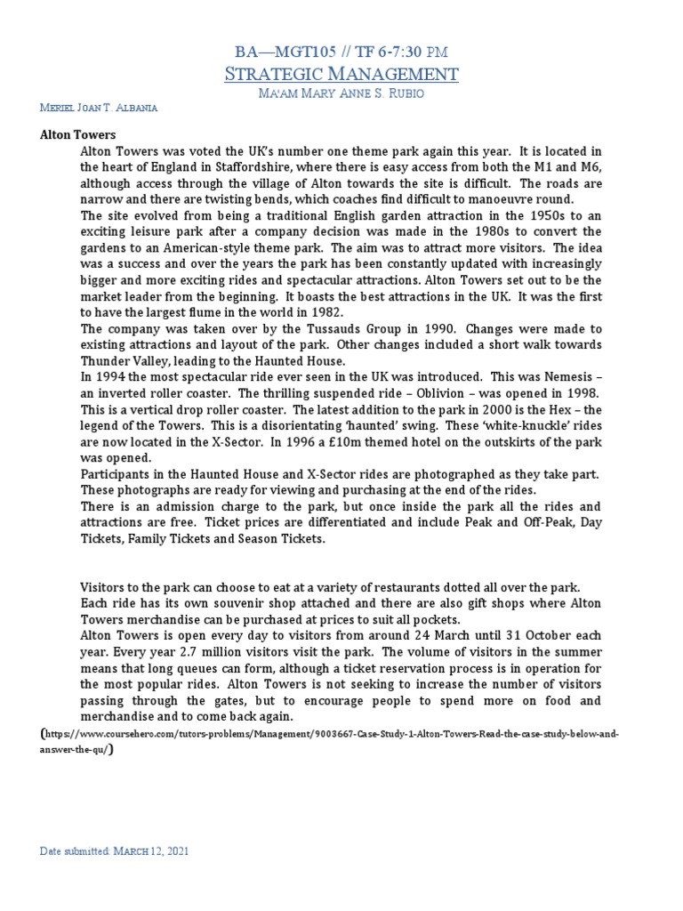 Alton Towers Strategy Analysis | PDF | Business