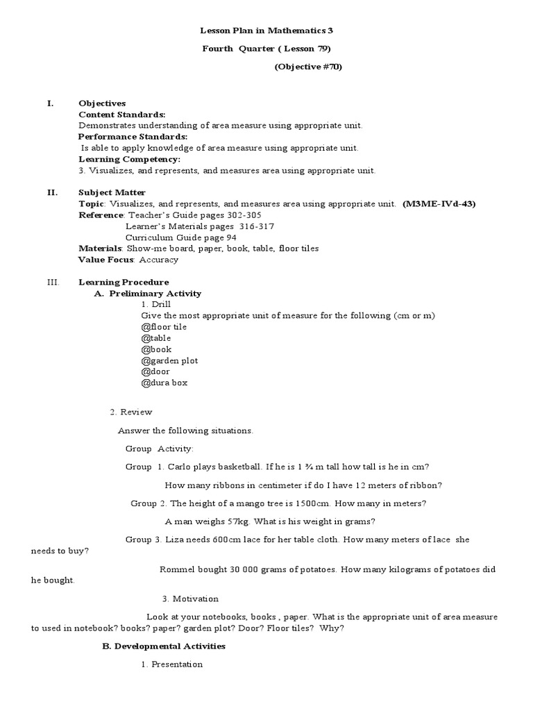 DLP Math Q4 | PDF | Metre | Behavior Modification