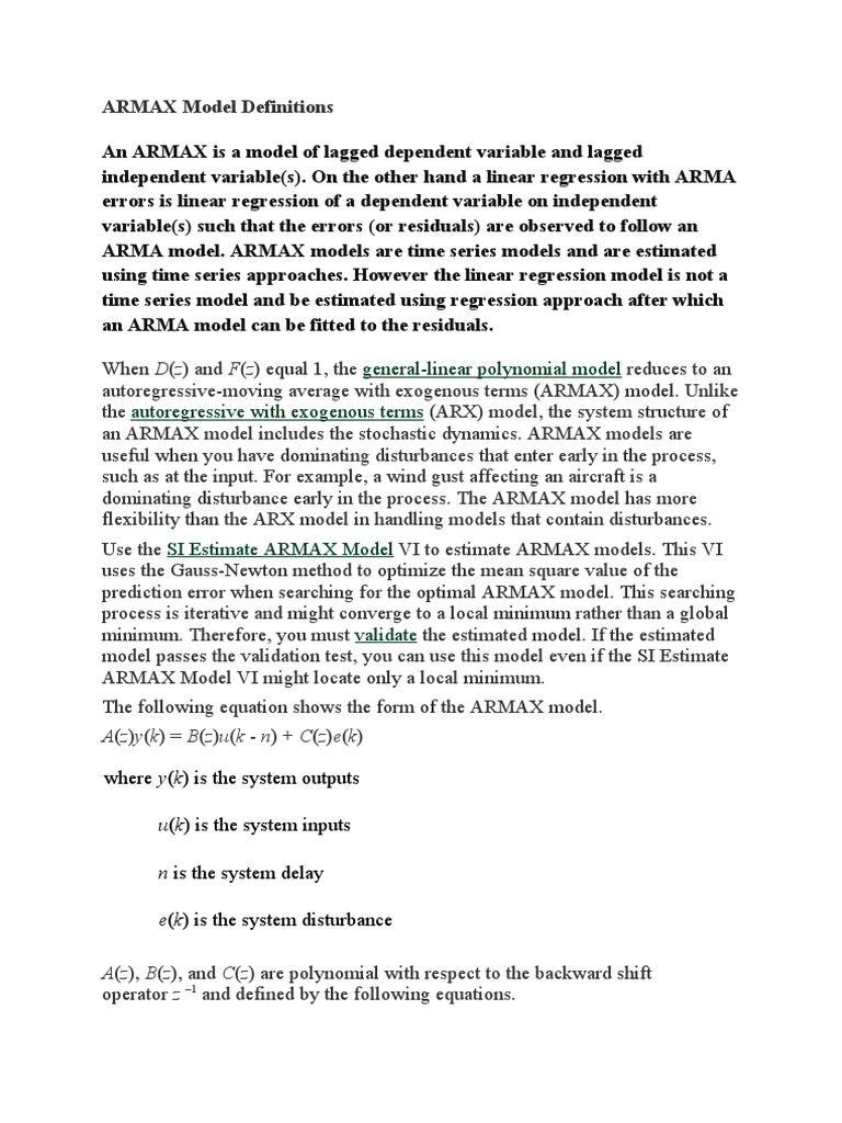 ARMAX Model Definitions: General-Linear Polynomial Model Autoregressive ...