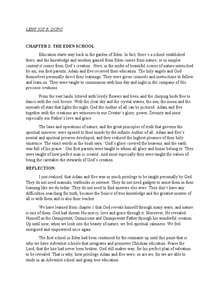 Chapter 2: The Eden School: Leny Joy R. Dupo | PDF | Garden Of Eden ...