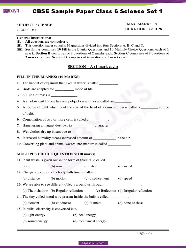 Understanding Science Concepts: A Comprehensive CBSE Sample Paper for ...