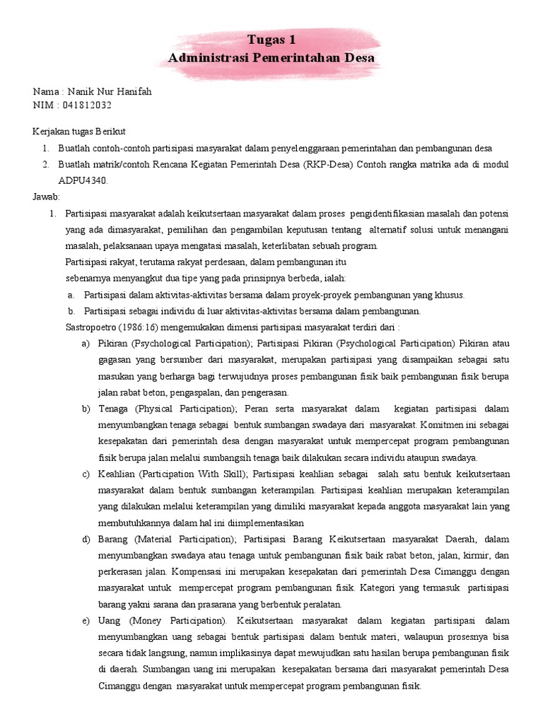 Tugas 1 Administrasi Pemerintahan Desa | PDF