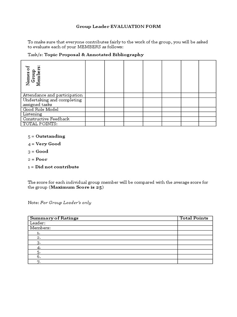 Group Leader Evaluation Form | PDF | Business | Self-Improvement