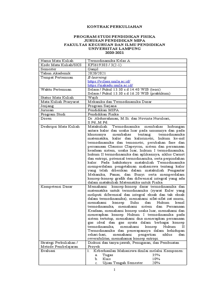Kontrak Perkuliahan A | PDF