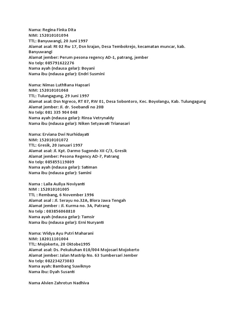 Daftar Anak Pedi | PDF