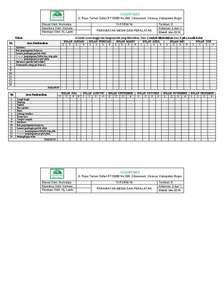 FORM-14-Formulir Perawatan Mesin Dan Peralatan | PDF