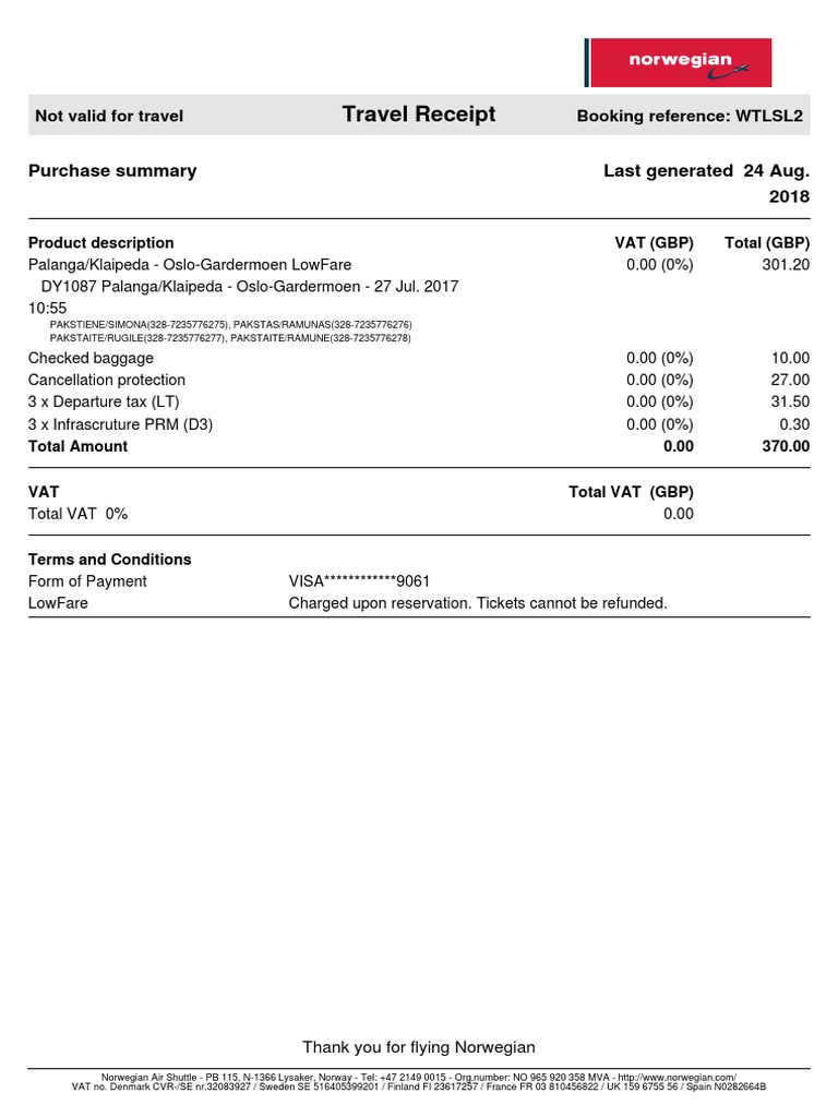 Travel Receipt - WTLSL2 | PDF | Value Added Tax | Services (Economics)