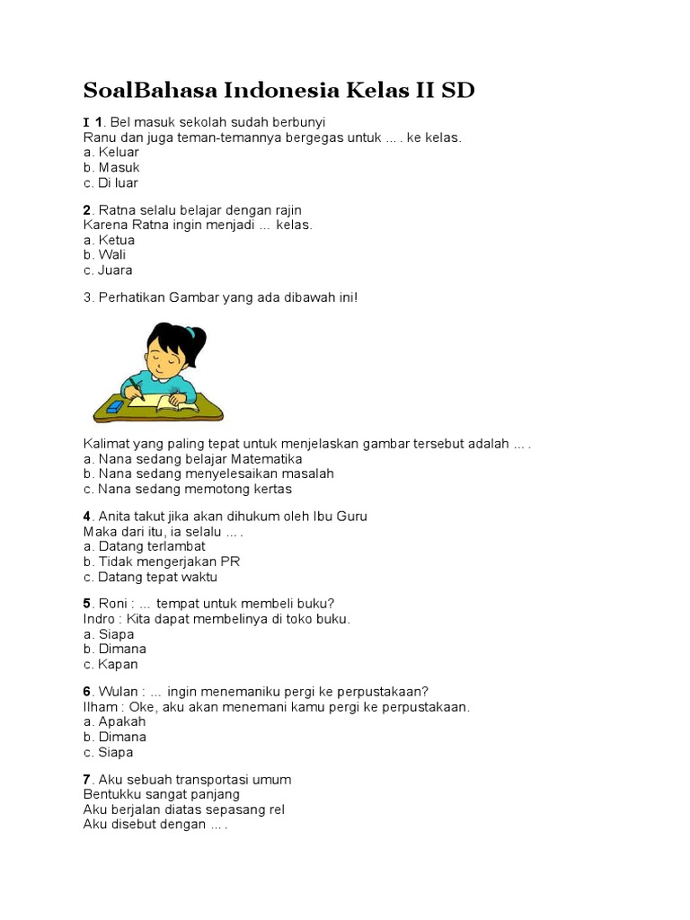 Soal Bahasa Indonesia Kelas II SD | PDF
