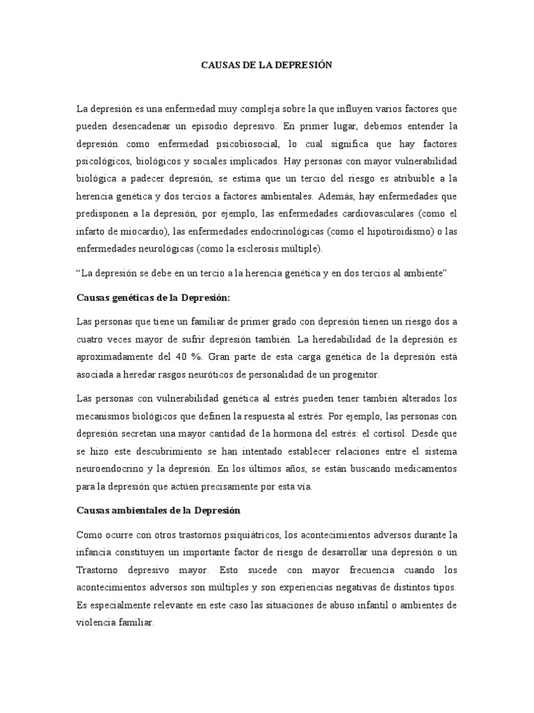 Causas de La Depresión | PDF | Depresión (estado de ánimo) | Estrés ...