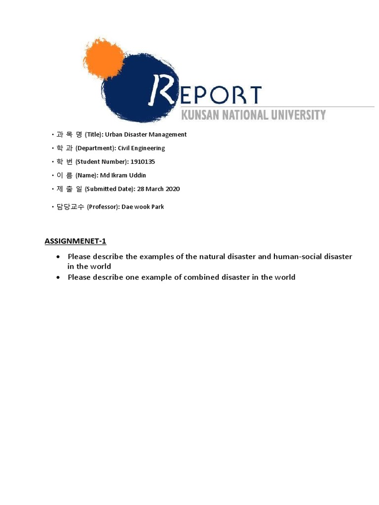 Urban Disaster Management (Assignment-1) | PDF | Natural Disasters ...