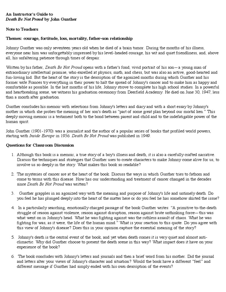 Death Be Not Proud by John Gunther - Teacher Study Guide | Download ...