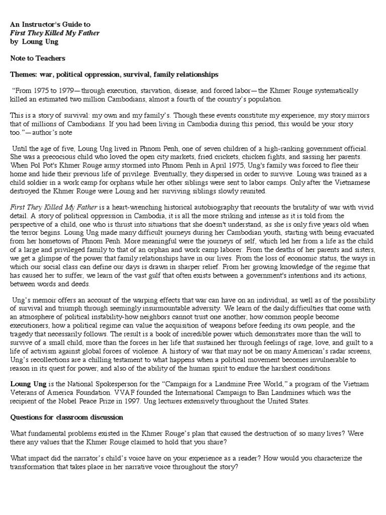 First They Killed My Father by Loung Ung - Teacher Study Guide | PDF ...