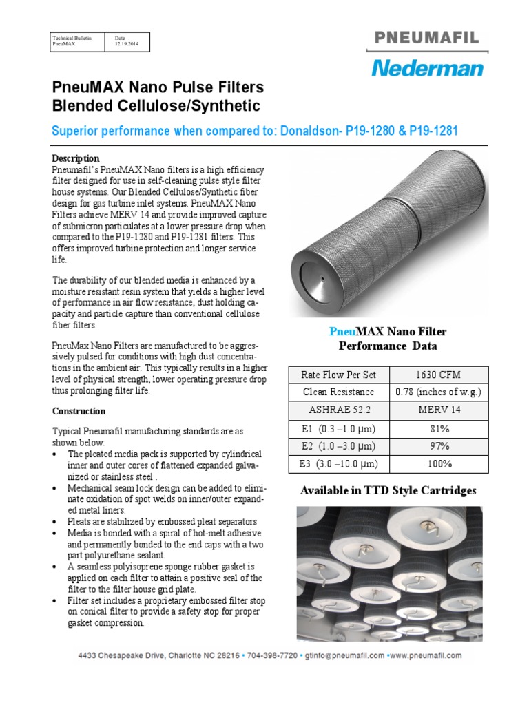 Pneumax Nano Pulse Filters Blended Cellulose/Synthetic | PDF | Applied ...