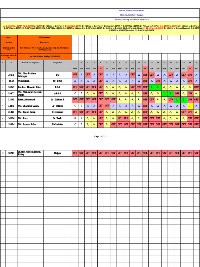 Duty Roster April - 2021 Ramadan (Roll-Former ELECTRONICS Maintenance ...
