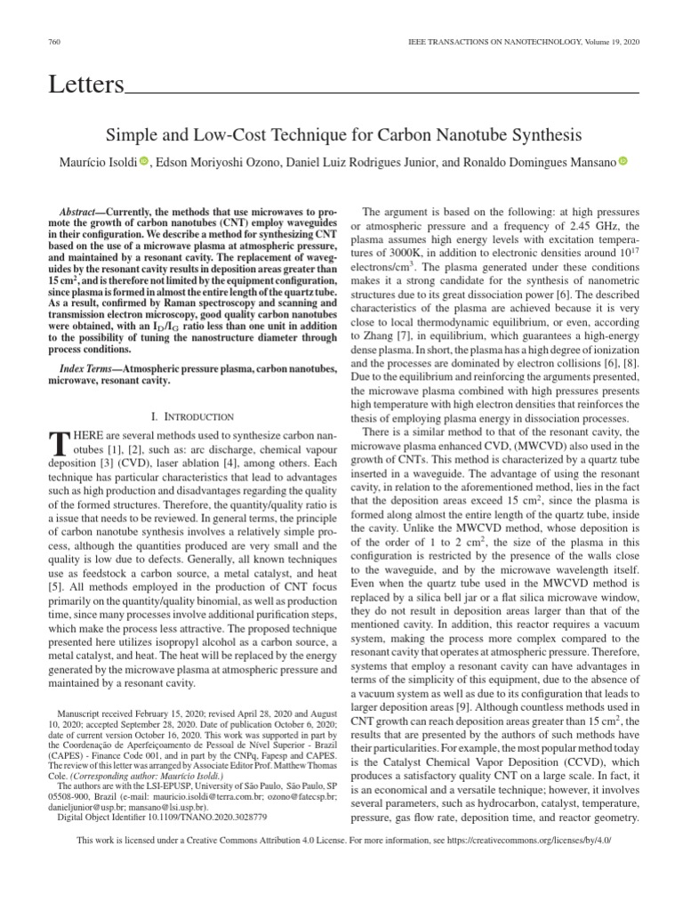 Letters: Simple and Low-Cost Technique For Carbon Nanotube Synthesis ...