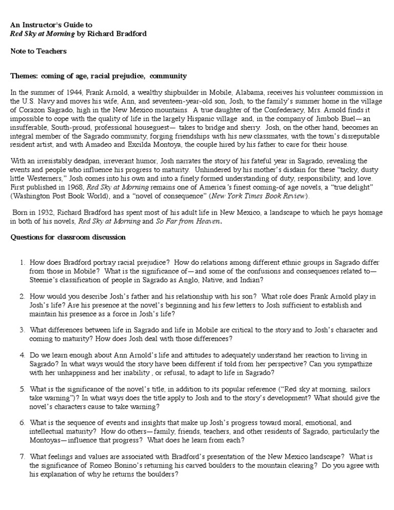 Red Sky at Morning by Richard Bradford - Teacher Study Guide | PDF