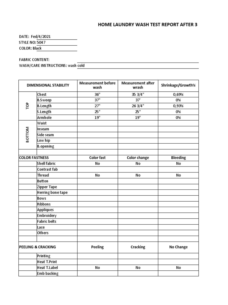 Home Laundry Wash Test Report After 3 Cycles | PDF | Seam (Sewing ...