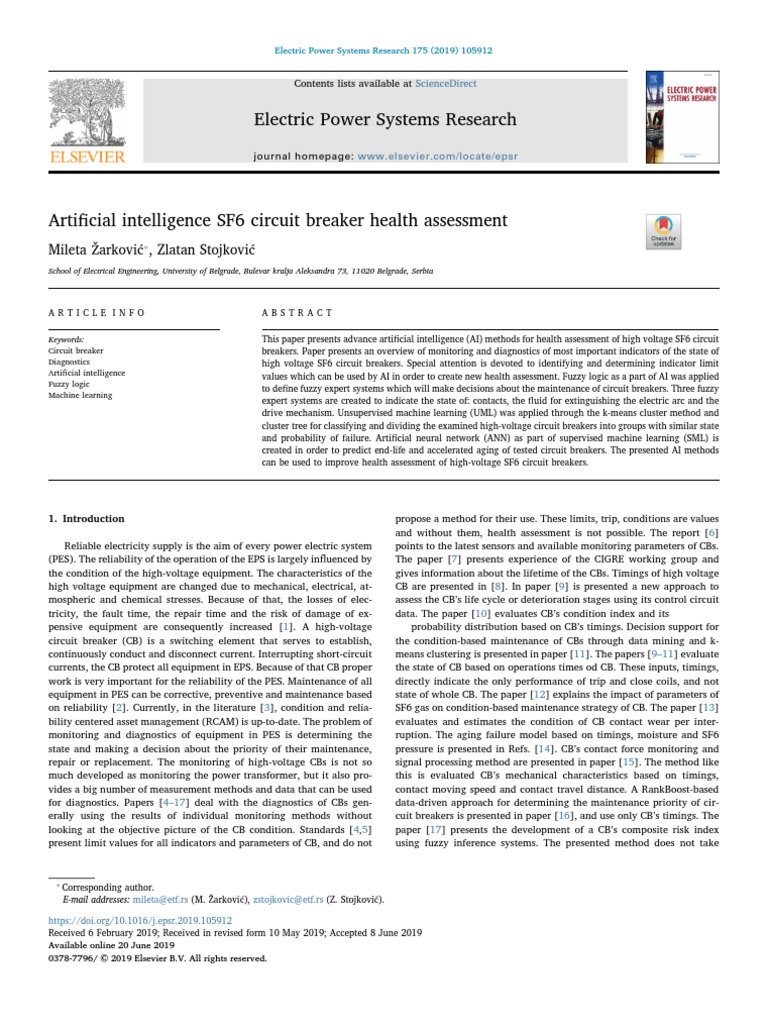 Artificial Intelligence SF6 Circuit Breaker Health Assessment | PDF ...