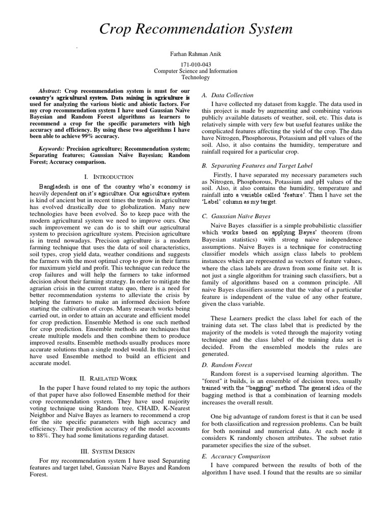 Crop Advice for Bangladeshi Farmers | PDF | Statistical Classification ...