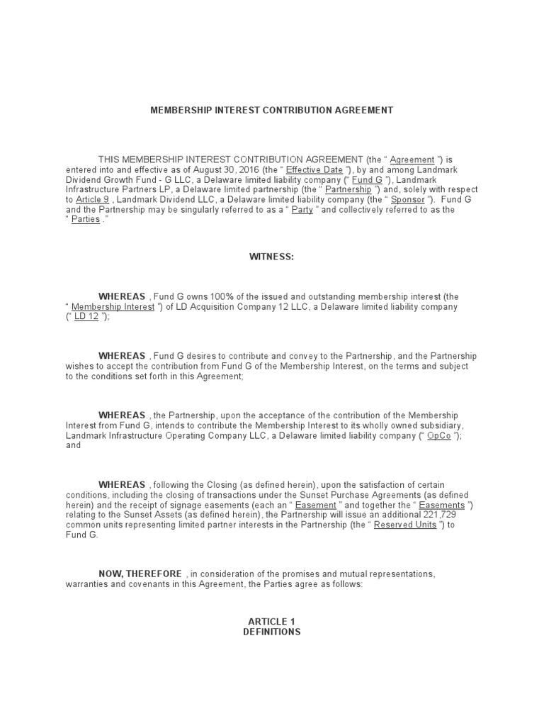 Membership Interest Contribution Agreement | PDF | Limited Liability ...
