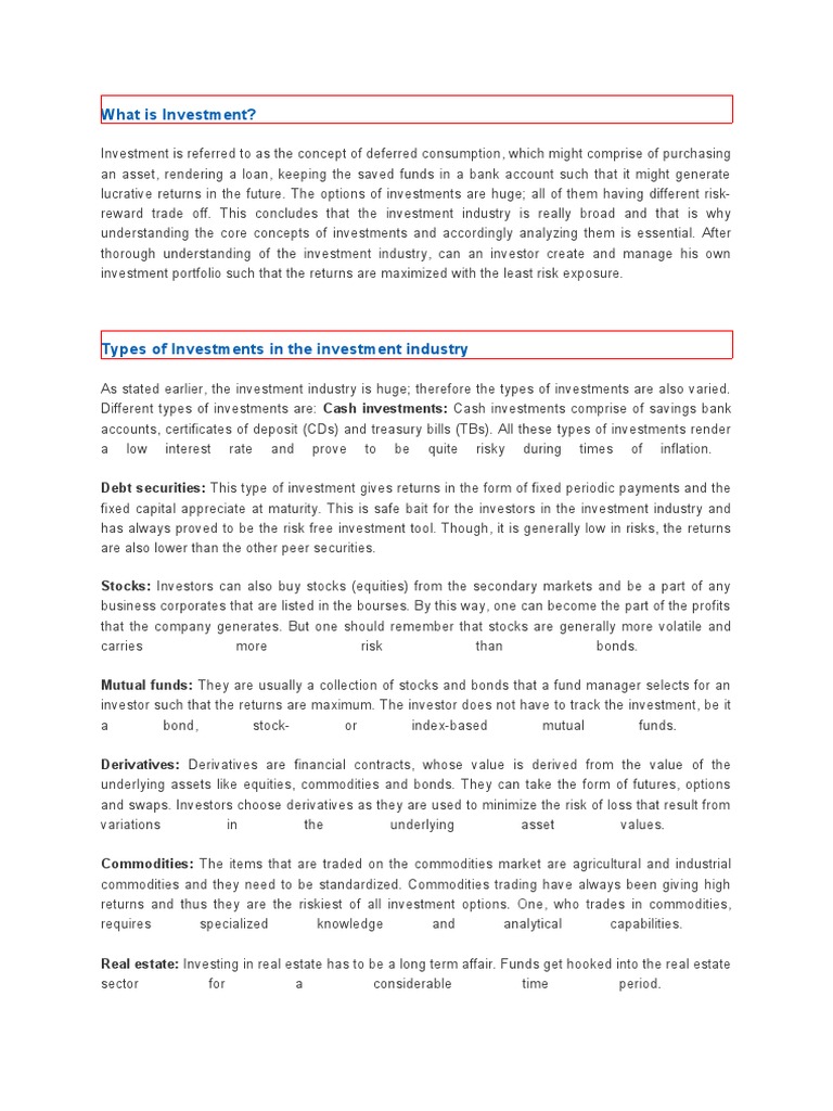 Types of Investments Explained | PDF | Investing | Stocks