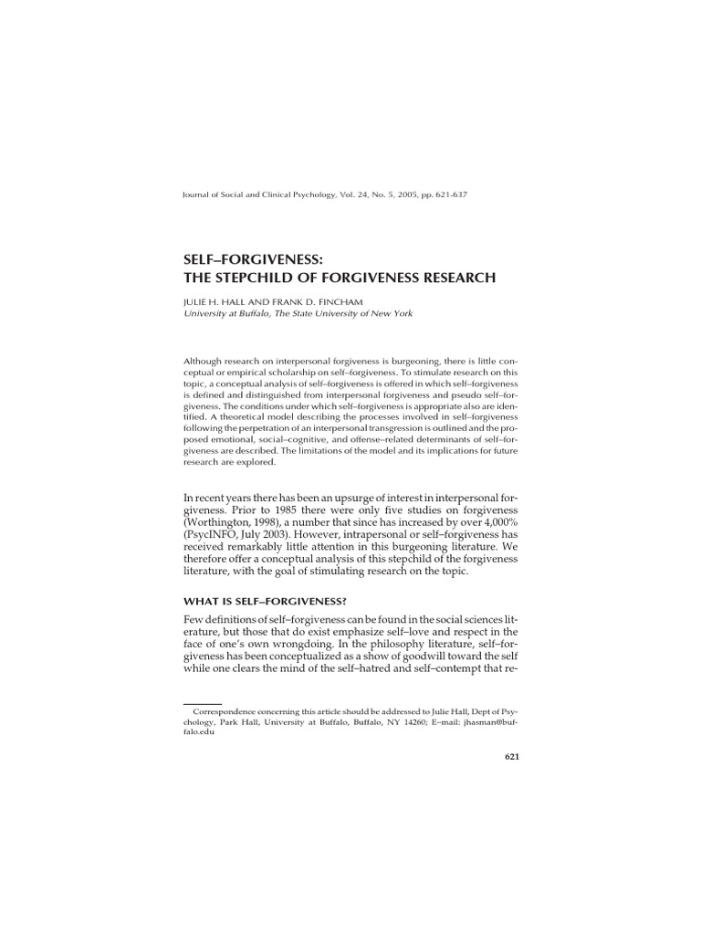 Self-Forgiveness - The Stepchild of Forgiveness Research | PDF ...