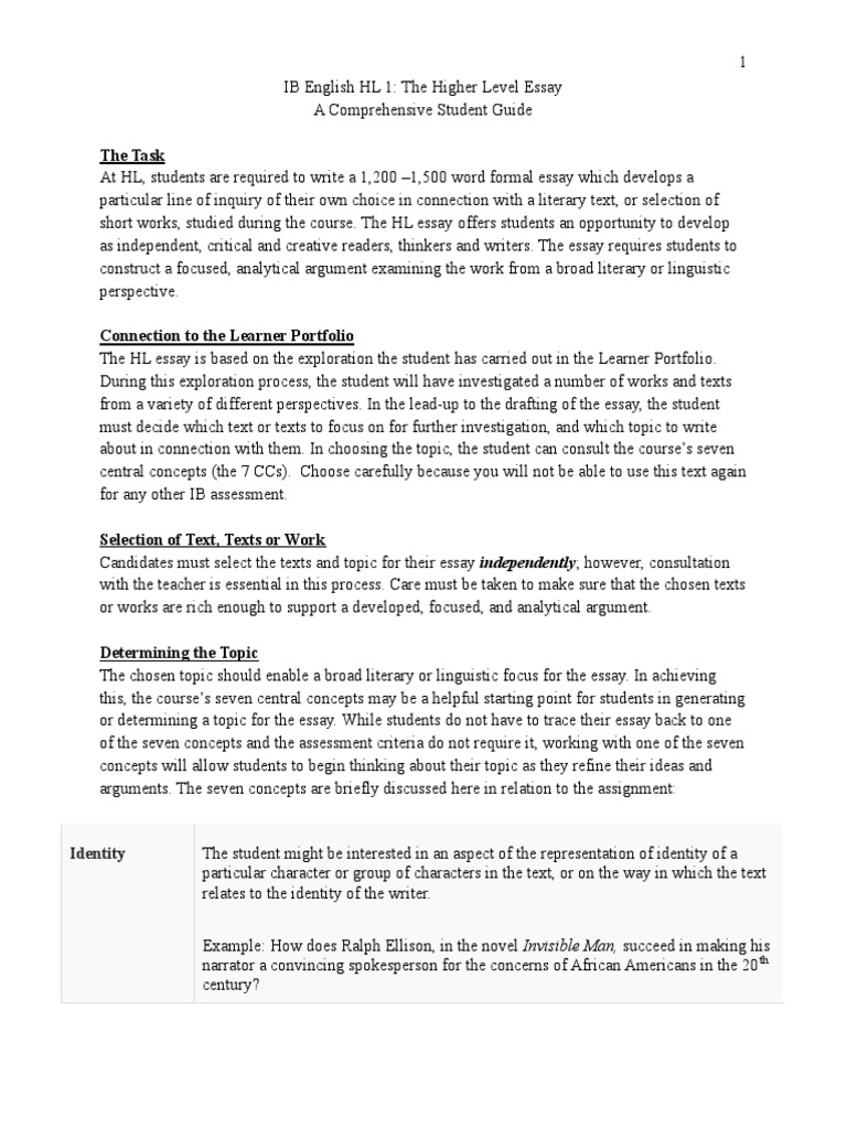 HL Essay Student Handout | PDF | Essays | Poetry
