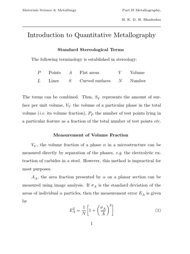 Quantitative Metallography Techniques | PDF | Area | Adsorption