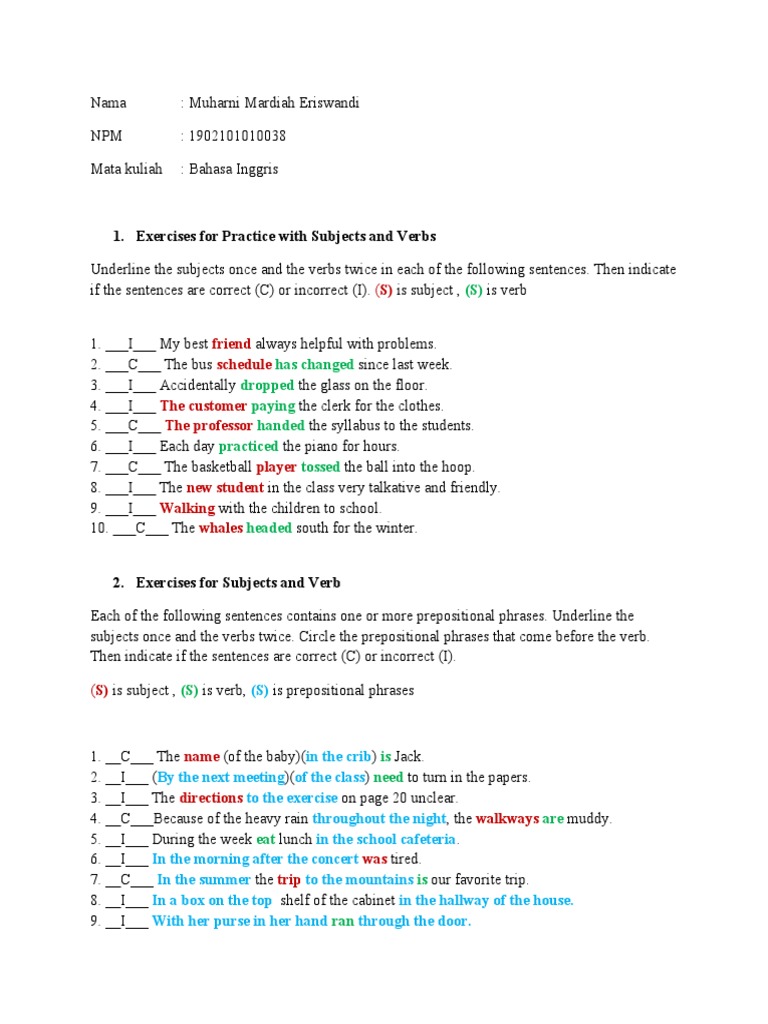 Subjects, Verbs, and Prepositional Phrases: An Analysis of Parts of ...