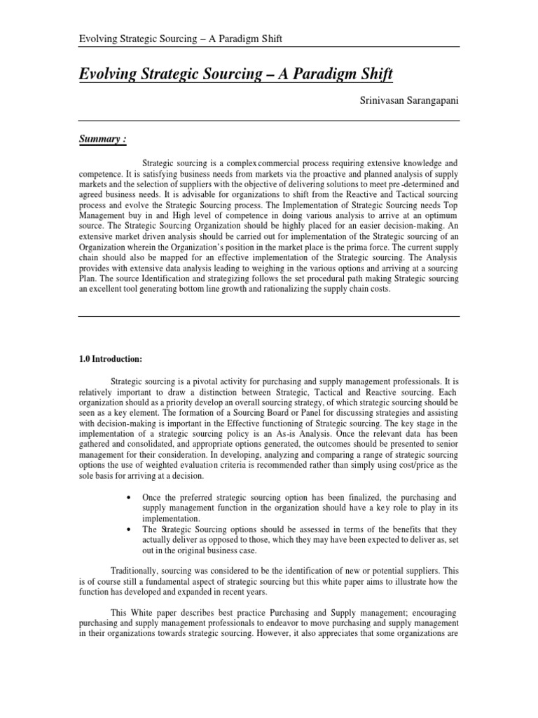 A Roadmap for Evolving Strategic Sourcing: From Reactive Procurement to ...