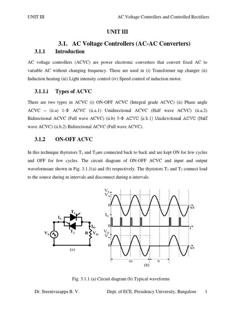 3.1. AC Voltage Controllers (AC-AC Converters) : Unit Iii | PDF | Rectifier | Root Mean Square