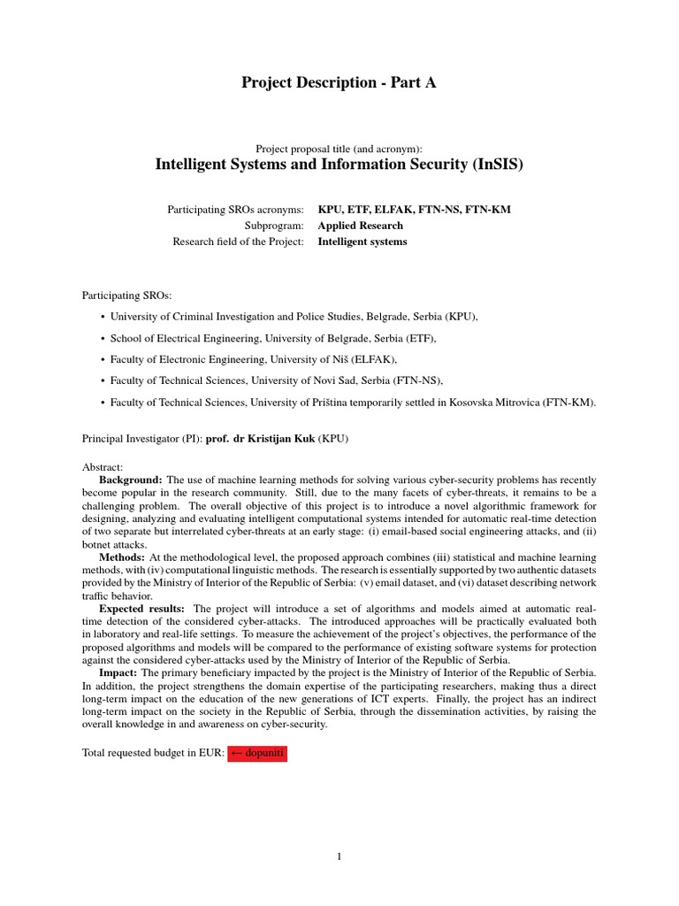 InSIS Project Description PartA | PDF | Machine Learning | Computer Security