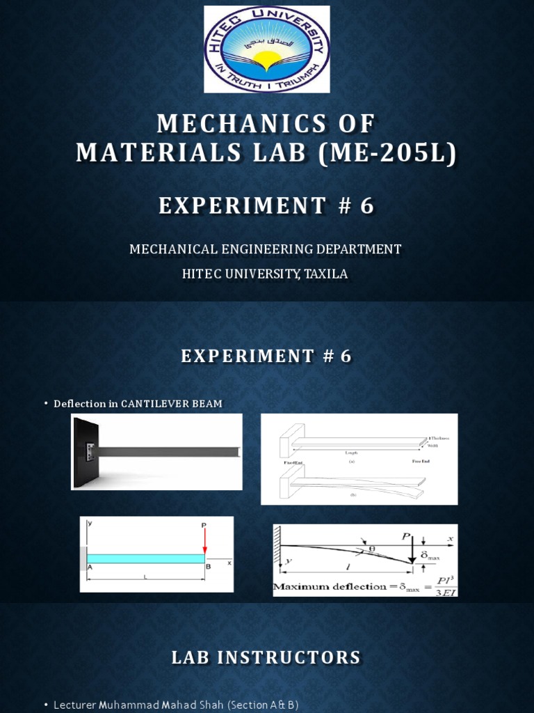 Mechanics of Materials Lab (Me-205L) : Experiment # 6 | PDF | Beam ...
