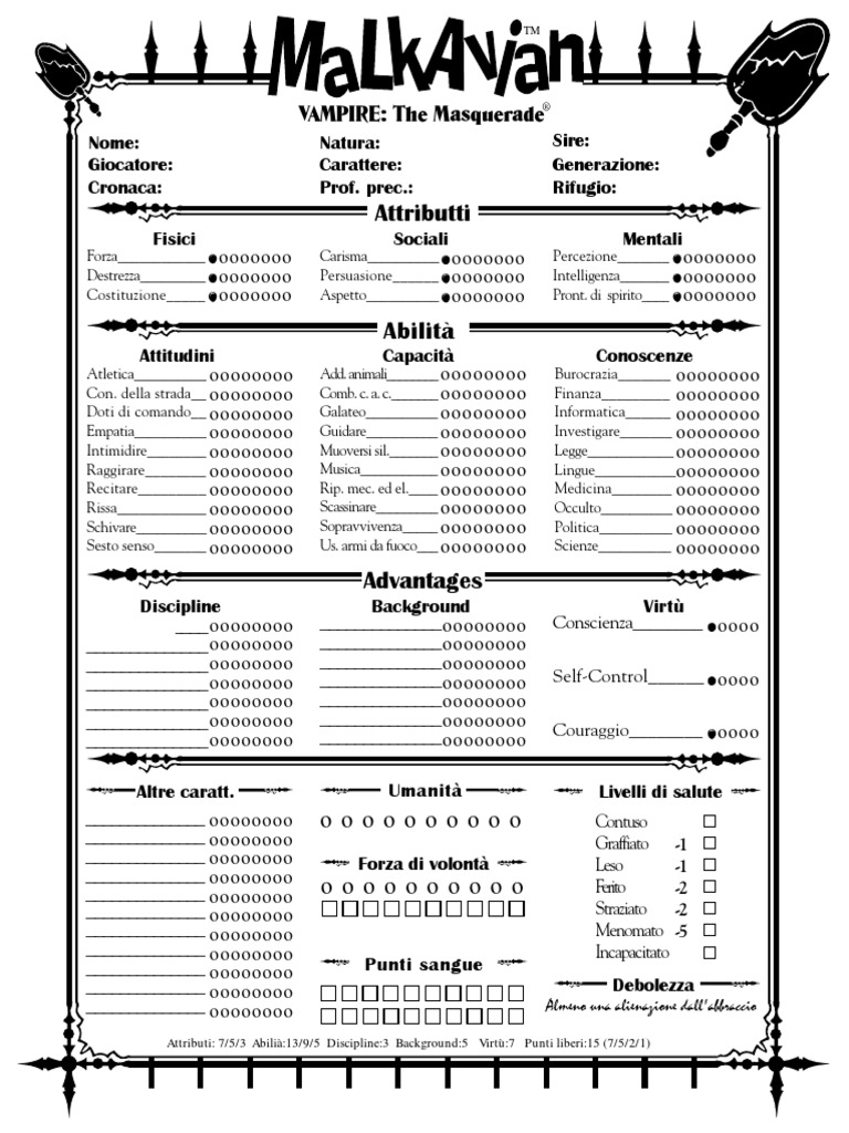 Vampiri La Masquerade - Scheda - Malkavian | PDF
