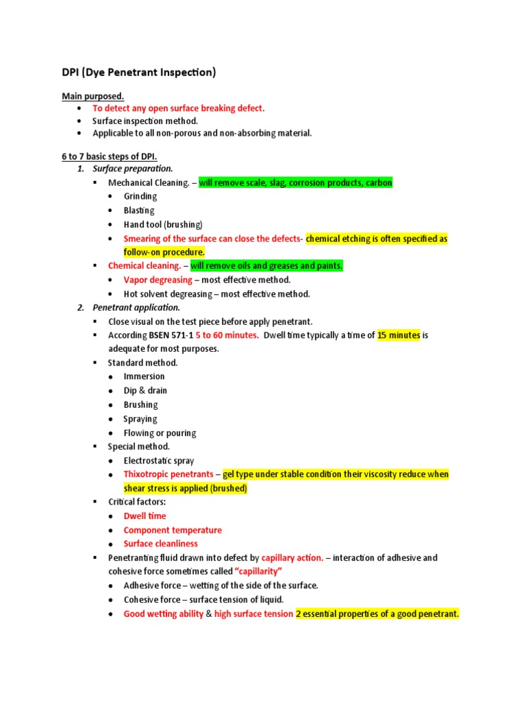 DPI (Dye Penetrant Inspection) : Main Purposed | PDF | Ultraviolet ...