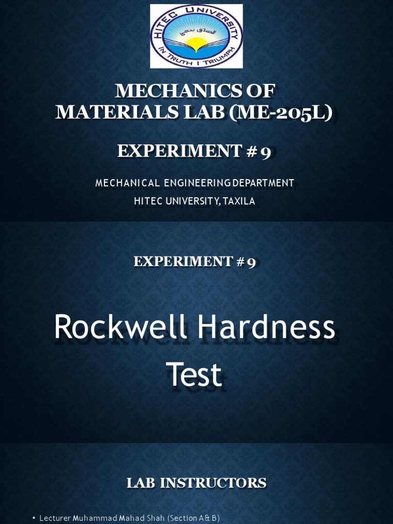 Mechanics of Materials Lab (Me-205L) : Experiment # 9 | PDF | Hardness ...