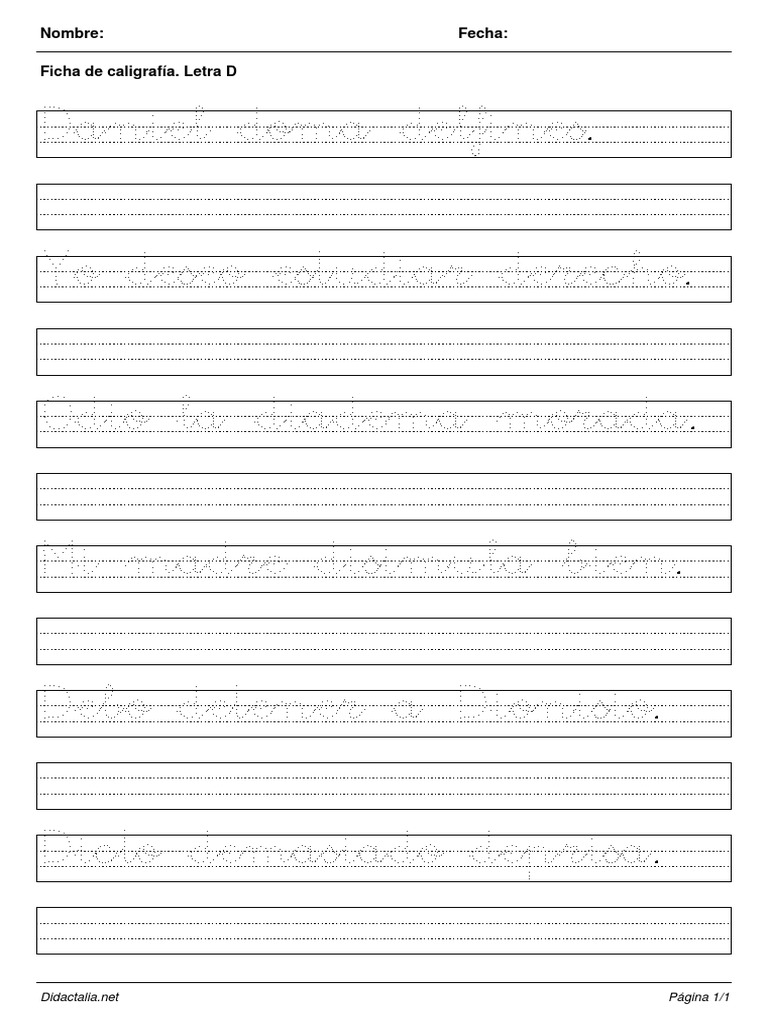 Ficha de Caligrafía: Letra D | PDF | Artes del Lenguaje y Comunicación