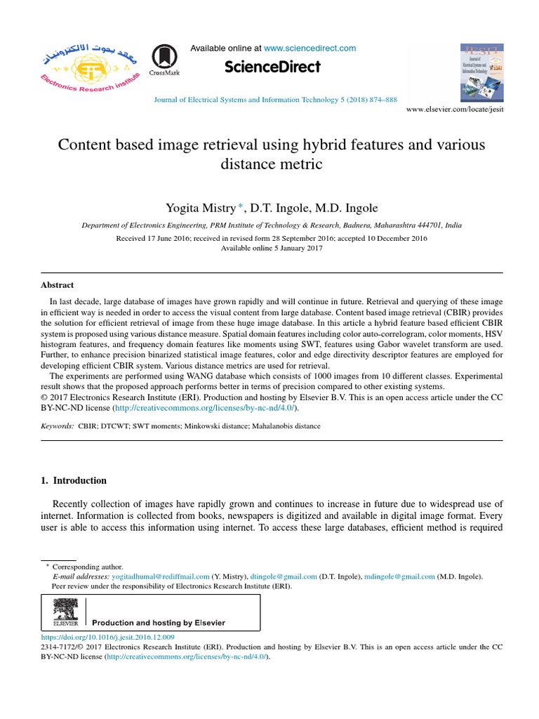 Content Based Image Retrieval Using Hybrid Features and Various Distance Metric 2018-56 | PDF ...