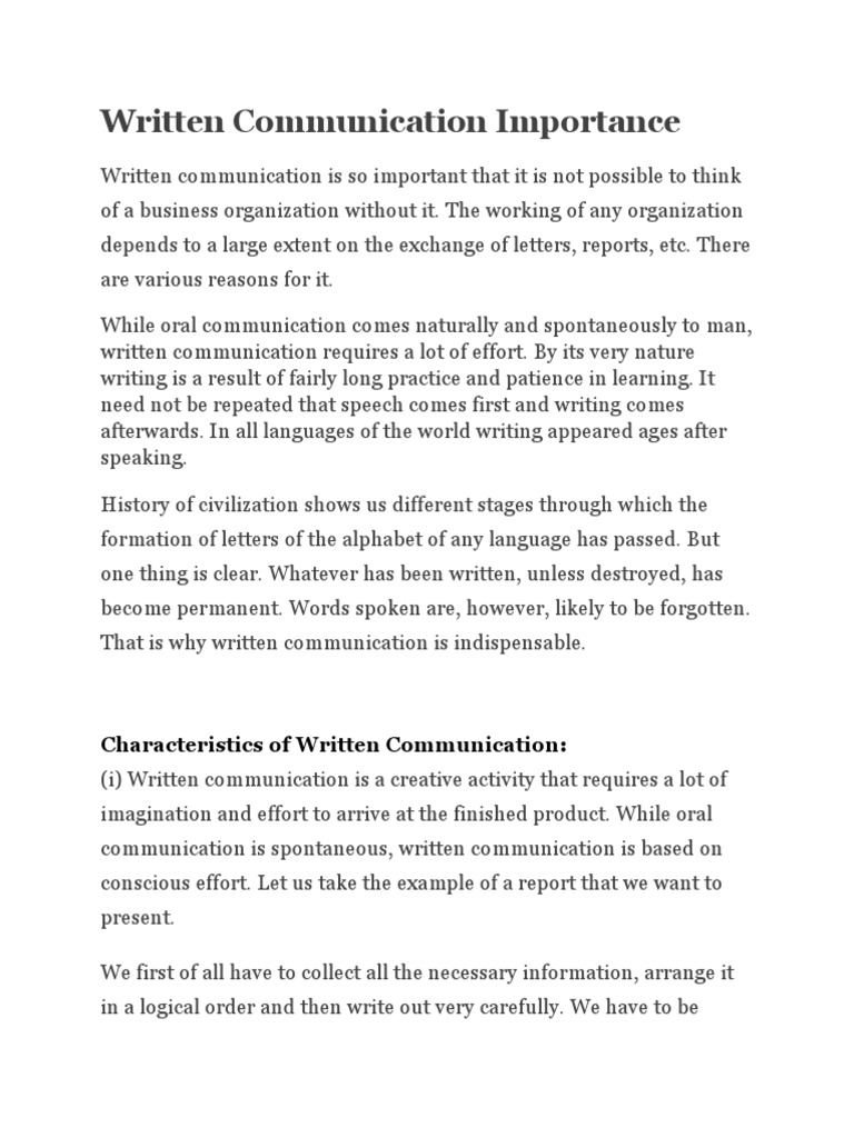 Written Communication Importance | PDF | Speech | Writing