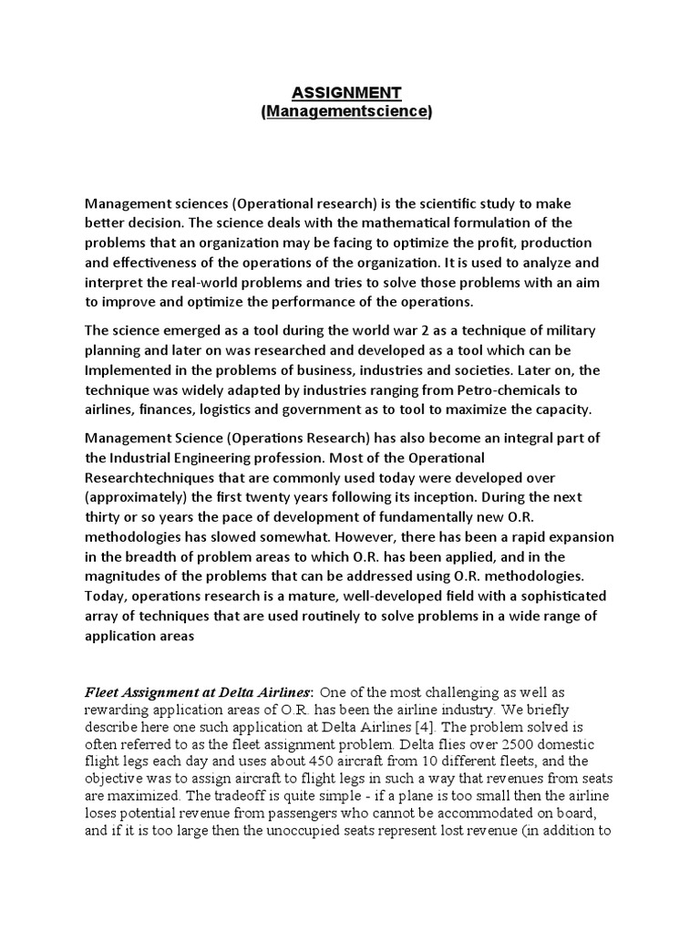 Assignment (Managementscience) : Fleet Assignment at Delta Airlines ...