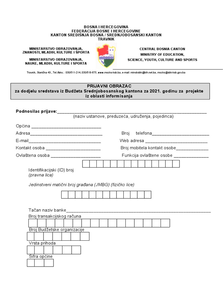 Prijavni Obrazac Projekti Iz Oblasti Informisanja | PDF