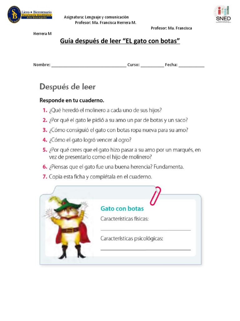 Análisis y preguntas sobre el cuento clásico "El gato con botas | PDF