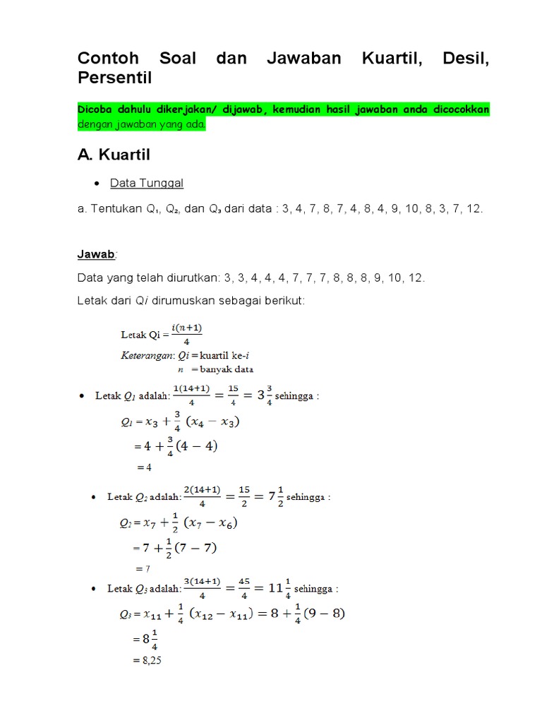 Soal Kuartil, Desil, dan Persentil | PDF