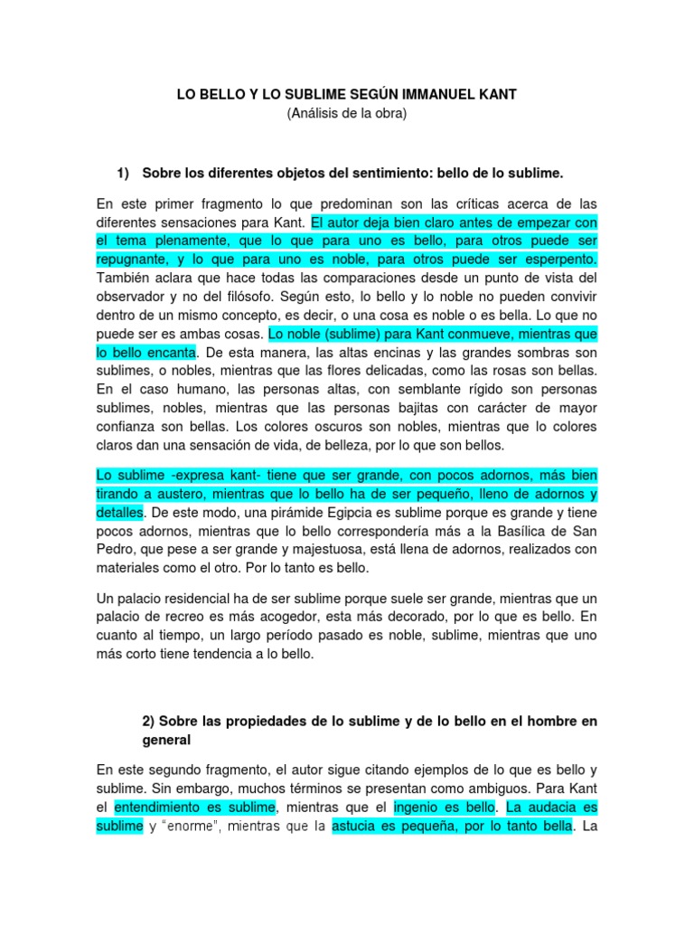 ANALISIS Lo Bello y Lo Sublime Según Immanuel Kant | PDF | Immanuel ...