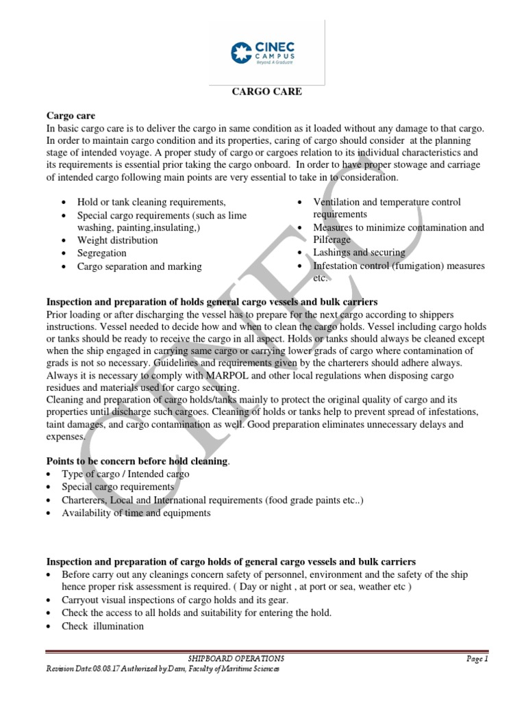Proper Cargo Care: Guidelines for Inspecting and Preparing Cargo Holds ...