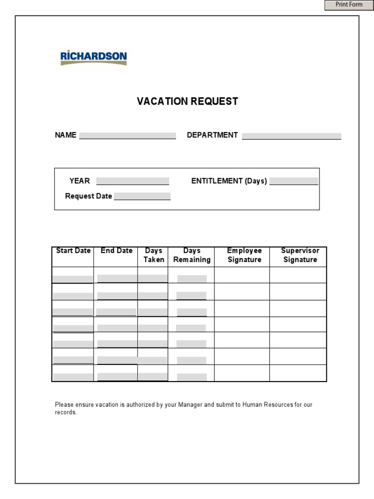 Vacation Request Form Template | PDF