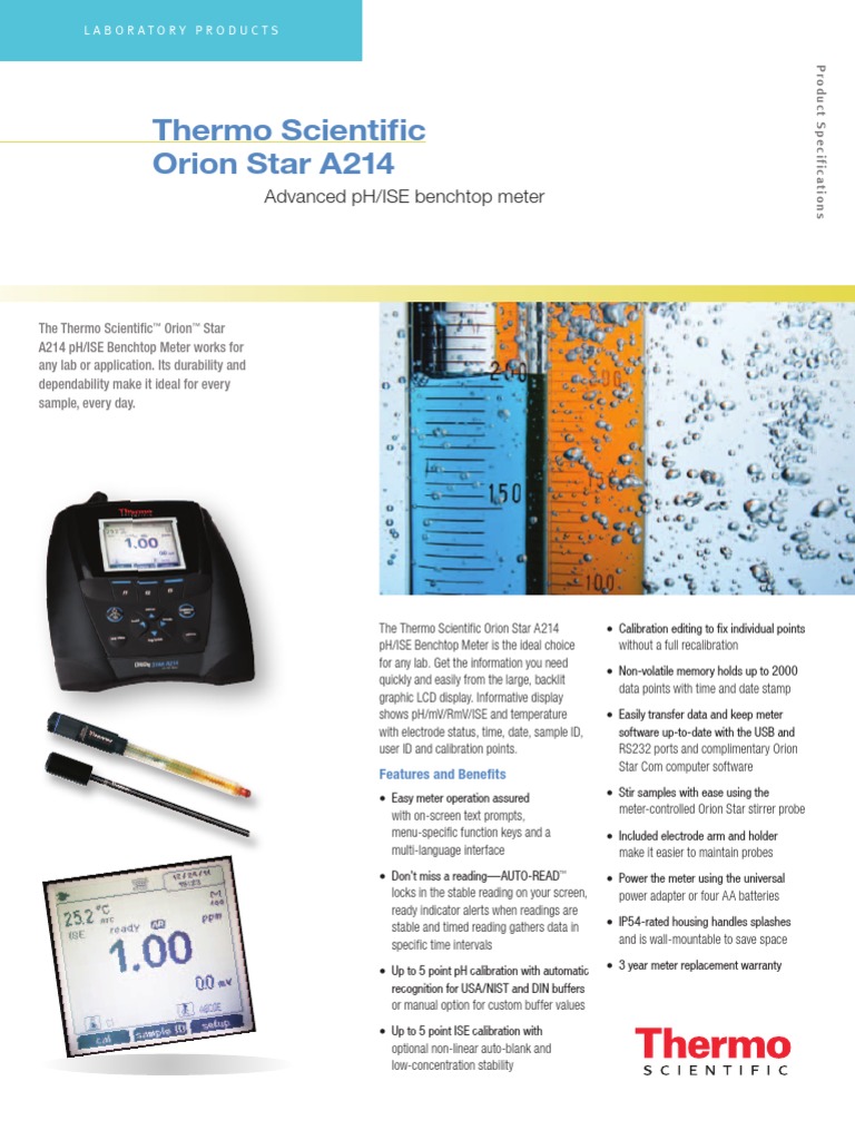Orion Star A214 PH - ISE Benchtop Meter | Download Free PDF | Ph | Calibration