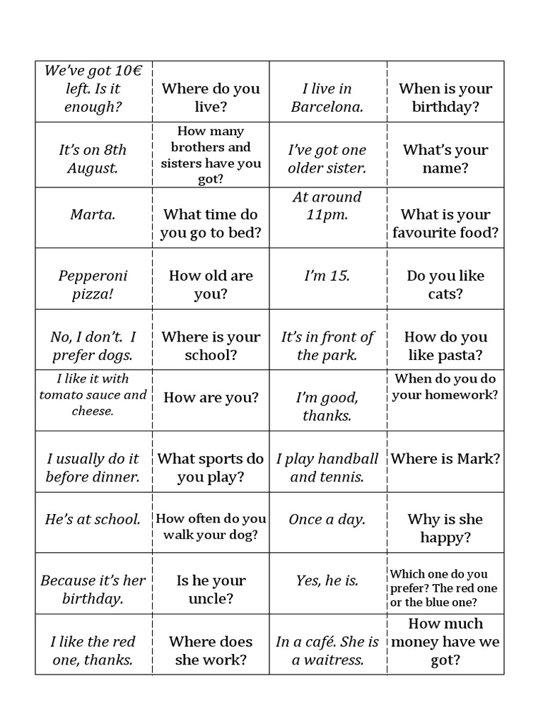 Present Simple Questions Dominoes | PDF
