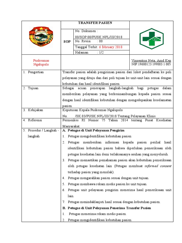 8 Sop Transfer Pasien | PDF